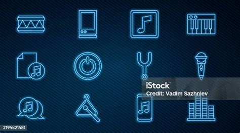 라인 음악 이퀄라이저 마이크 음표 톤 전원 버튼 책 포함 드럼 음악 소리굽쇠 및 음성 도우미 아이콘을 설정합니다 벡터 Mp3 플레이어에 대한 스톡 벡터 아트 및 기타 이미지
