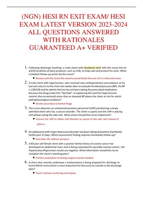 NGN HESI RN EXIT EXAM HESI EXAM LATEST VERSION ALL QUESTIONS ANSWERED WITH RATIONALES