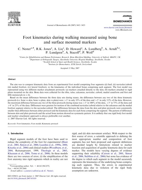 Pdf Foot Kinematics During Walking Measured Using Bone Surface Markers