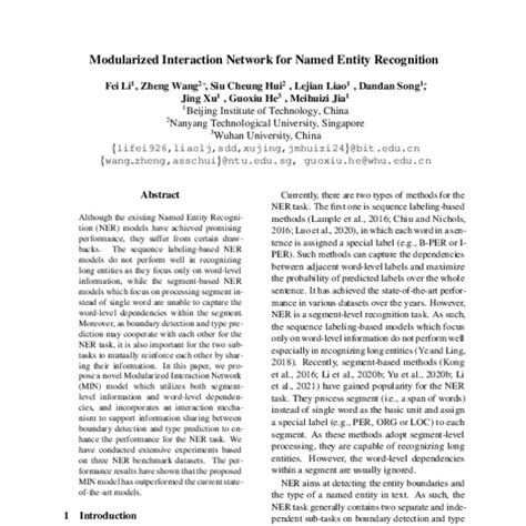 Modularized Interaction Network For Named Entity Recognition Acl Anthology