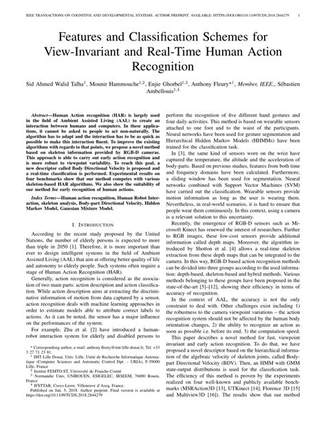 Pdf Features And Classification Schemes For View Invariant And Real Time Human Action Recognition