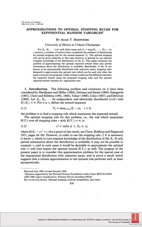 Pdf Approximations To Optimal Stopping Rules For Exponential Random