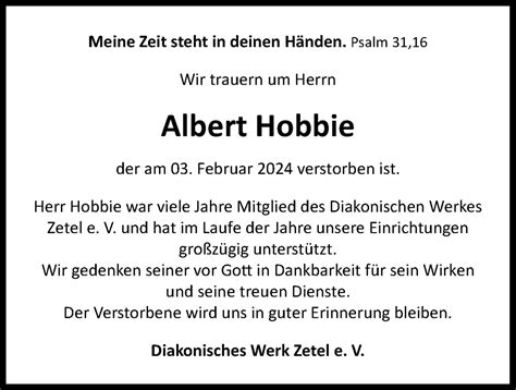 Traueranzeigen Von Albert Hobbie Nordwest Trauer De