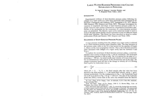 Pdf Large Water Hammer Pressures For Column Separation In Pipelines