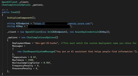 azure openai 서비스로 gpt 모델 호출하는 c winform 테스트 김정선의 data 이야기