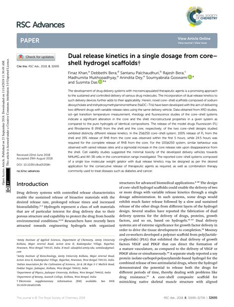 Pdf Dual Release Kinetics In A Single Dosage From Core Shell Hydrogel Scaffolds