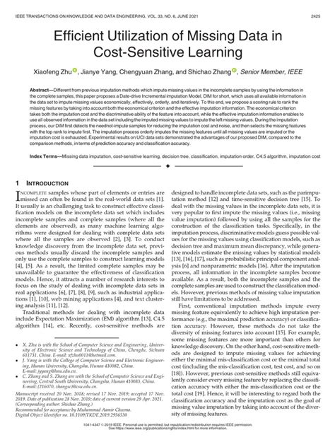 Efficient Utilization Of Missing Data In Cost Sensitive Learning Pdf