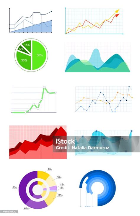 인포 그래픽 서식 파일의 벡터 그림입니다 그래픽 디자인 요소 히스토그램 아크 바 방사형 다이어그램의 설정 거품 플랫 스타일에 걸쳐 개념에 대한 스톡 벡터 아트 및 기타