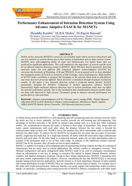 Performance Enhancement Of Intrusion Detection System Using Advance Adaptive Eaack For Manets Pdf