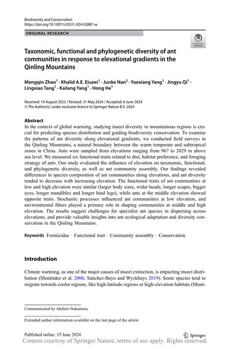 Taxonomic Functional And Phylogenetic Diversity Of Ant Communities In Response To Elevational