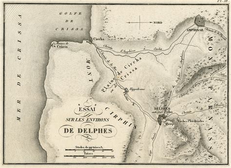 antique map oracle the region of delphi in ancient greece barthélemy ca