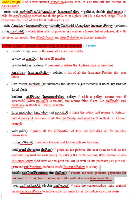 Solved 4 Add These Methods To Your InsunncePolicy Class 1 5 Chegg
