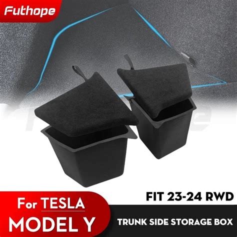 Futhope 자동차 트렁크 측면 보관함 테슬라 모델 Y 2018 24 용 할로우 커버 정리함 플록 매트 파티션 보드 수납