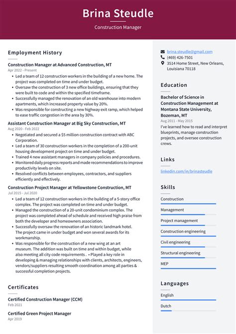 Construction Worker Resume Example And Writing Guide