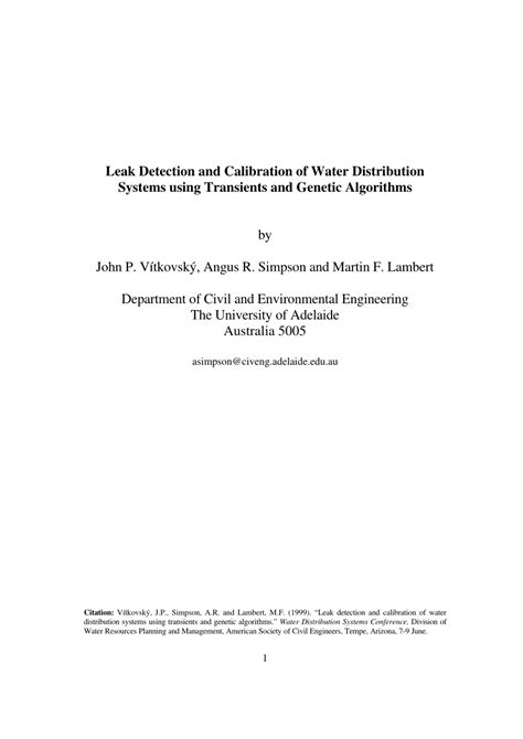 Pdf Leak Detection And Calibration Of Water Distribution Systems Using Transients And Genetic