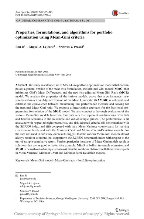 properties formulations and algorithms for portfolio optimization