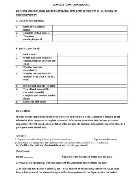 Mandate Form For Individuals Pdf