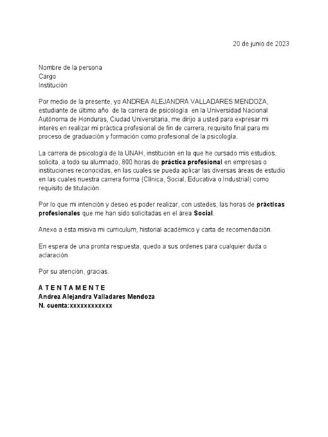 Formato Solicitud De Practica Profesional Pdf