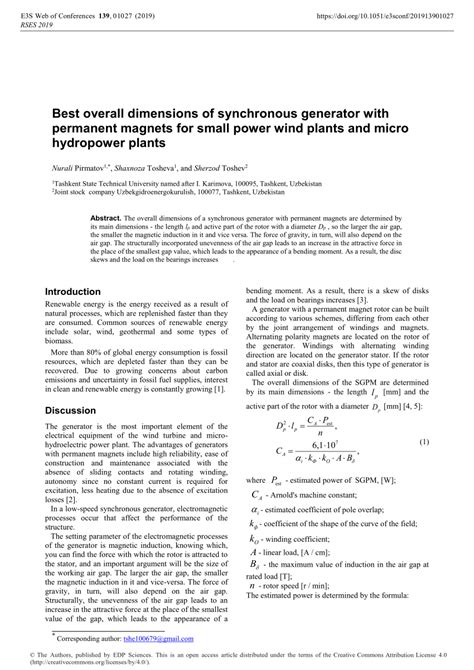 Pdf Best Overall Dimensions Of Synchronous Generator With Permanent Magnets For Small Power