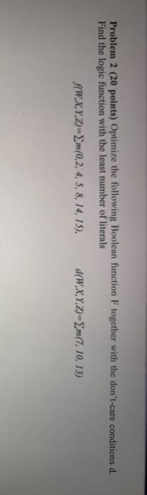 Solved Problem 2 20 Points Optimize The Following Boolean