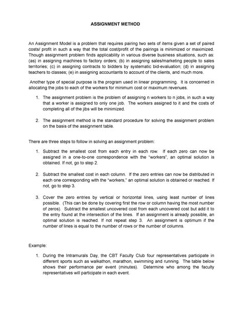 assignmnet method assignment model approach assignment method an assignment model is a