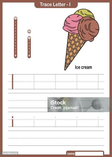 알파벳 추적 문자 A에서 Z 유치원 워크시트 문자 I 아이스크림 프로 벡터 건강한 식생활에 대한 스톡 벡터 아트 및 기타 이미지 건강한 식생활 고등학교 이하 공부
