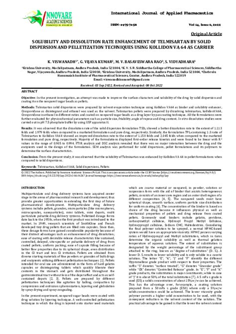 Pdf Solubility And Dissolution Rate Enhancement Of Telmisartan By Solid Dispersion And