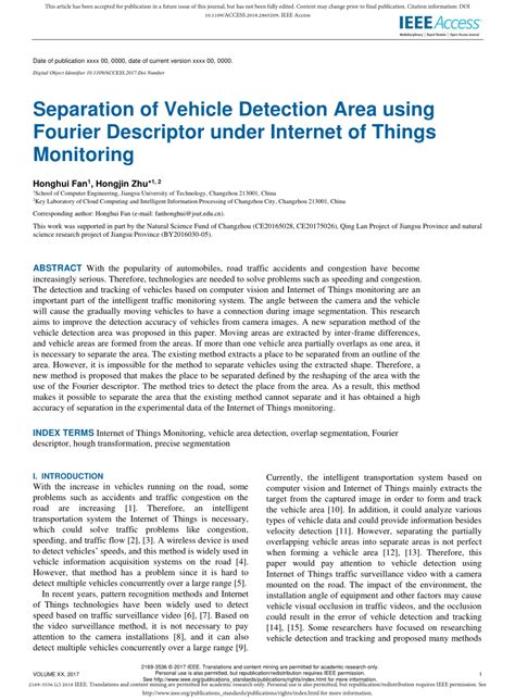 Pdf Separation Of Vehicle Detection Area Using Fourier Descriptor Under Internet Of Things