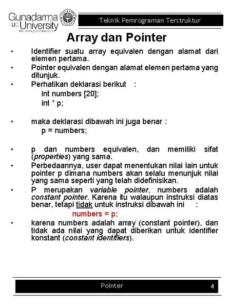 Teknik Pemrograman Terstruktur Pointer 1 Teknik Pemrograman Terstruktur