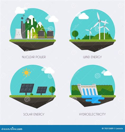 Set Of Icons With Different Types Of Electricity Generation Stock Vector Illustration Of