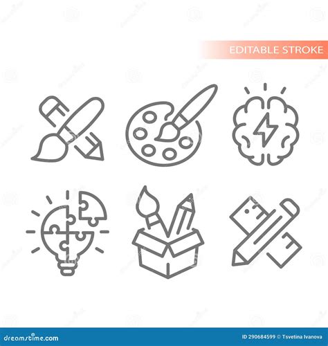 Creative And Creativity Brainstorming Line Vector Icons Stock Vector Illustration Of Team