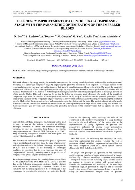 Pdf Efficiency Improvement Of A Centrifugal Compressor Stage With The Parametric Optimization