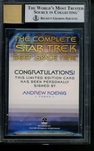 2007 Star Trek Deep Space Nine Andrew Koenig Auto Limited Edition Bgs 9