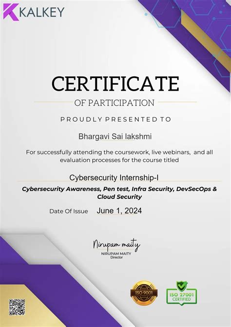 tanneru bhargavi sai lakshmi on linkedin succesfully completed the internship in kalkey cyber