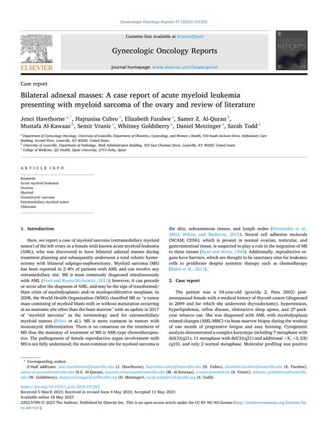 Pdf Bilateral Adnexal Masses A Case Report Of Acute Myeloid Leukemia
