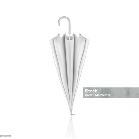 벡터 3d 현실적인 렌더링 흰색 빈 우산 아이콘 흰색 배경에 격리 모형 브랜딩 광고 등을 위한 닫힌 파라솔의 디자인 템플릿 정면 보기 0명에 대한 스톡 벡터 아트 및 기타