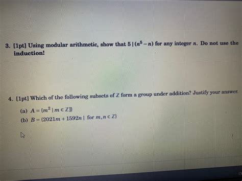 Solved Pt Using Modular Arithmetic Show That N Chegg
