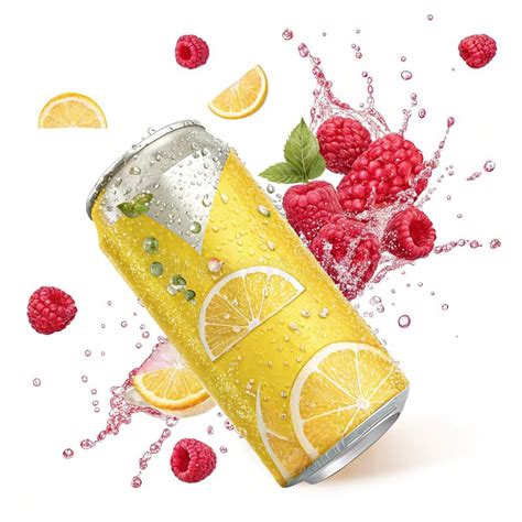 Sparkling Raspberry Lemonade Can With Citrus Splashes Stock Illustration Illustration Of