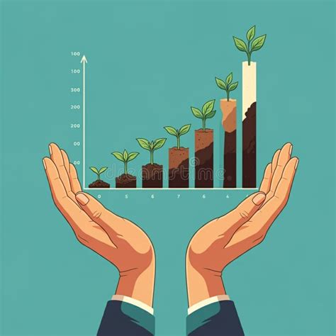 Ai Generated Image Of Hands Supporting Plants With Growth Line Graph