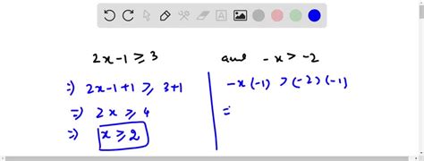 solved solve the compound inequality 2x 1 3 and x 2 graph it