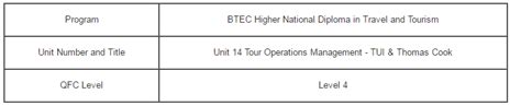 Unit 14 Tour Operations Management Assignment Tui Thomas Cook Locus