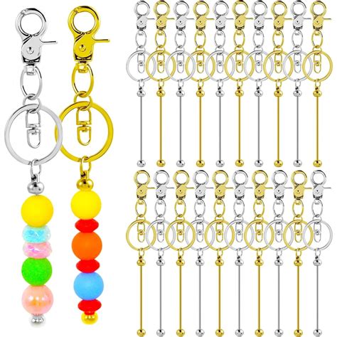 20 Pcs Beadable Keychains Bulk Kit Diy Keychain Making Supplies With