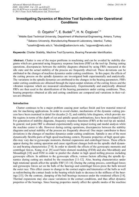 Investigating Dynamics Of Machine Tool Spindles Under Operational Conditions Scientificnet