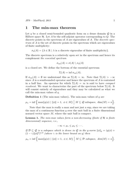The Min Max Theorem