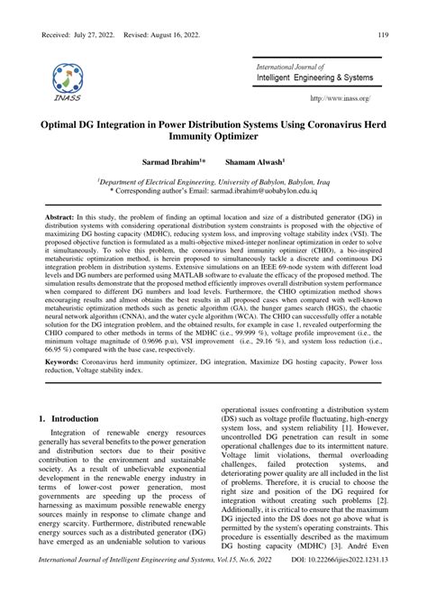 Pdf Optimal Dg Integration In Power Distribution Systems Using