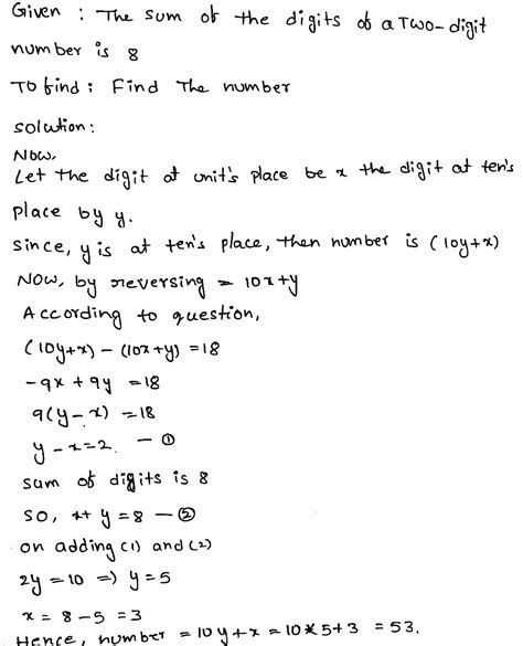 Solved The Sum Of The Digits Of A Two Digit Number Is 8 If 18 Is