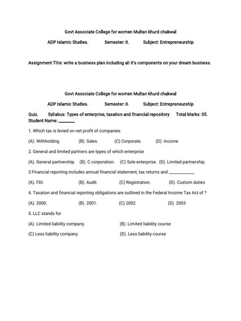 Quiz Assignment Pdf