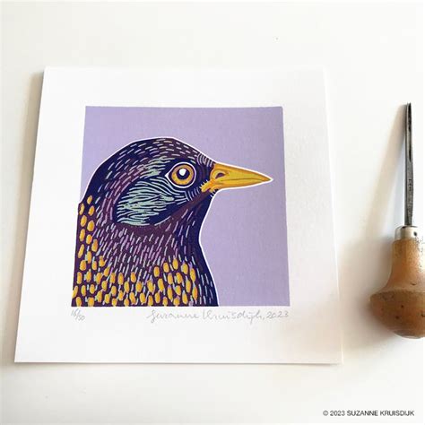 Starling Reduction Lino Print Suzanne Kruisdijk Lino Print Linocut