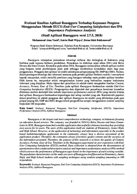 Pdf Evaluasi Kualitas Aplikasi Ruangguru Terhadap Kepuasan Penguna Menggunakan Metode Eucs