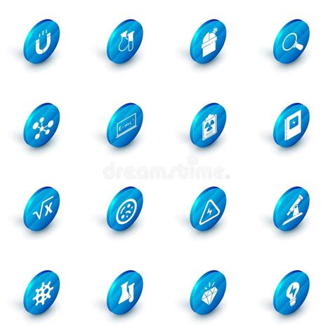 Set Test Tube And Flask Astronomical Observatory Magnifying Glass Molecule Square Root Of X